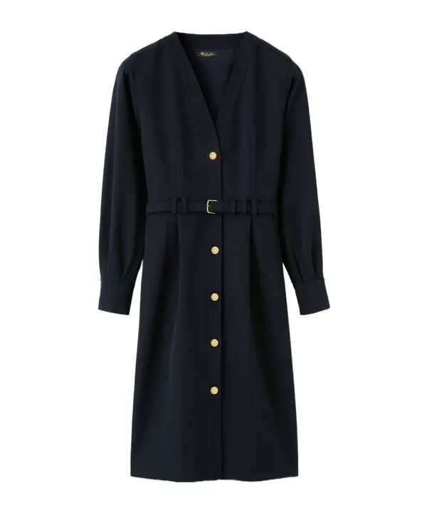 Loro Piana Bis Gladys Dress With V-neck And Belted Waist - Navy Blue
