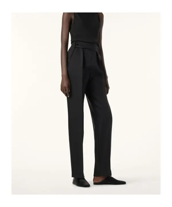 Loro Piana High-rise Straight Cut Trousers With Satin Trim