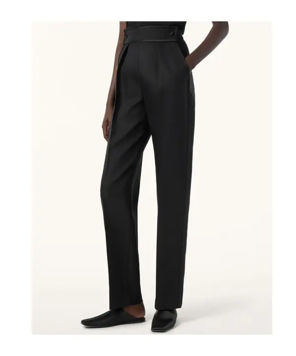 Loro Piana High-rise Straight Cut Trousers With Satin Trim