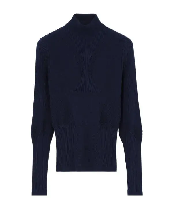 Loro Piana Durango High Neck Ribbed Sweater - Navy Blue