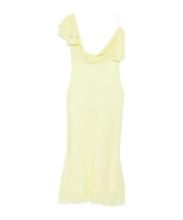SELF-PORTRAIT Georgette Frill Asymmetrical Midi Dress - White