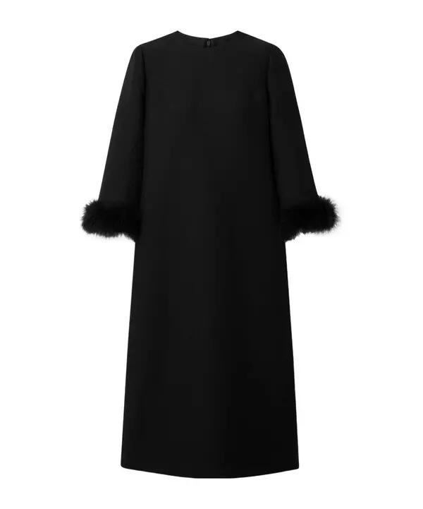 Valentino Garavani Round Neck Dress With Feathered Cuffs