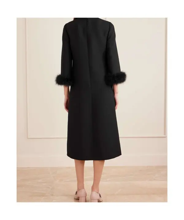 Valentino Garavani Round Neck Dress With Feathered Cuffs