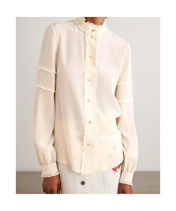 Valentino Garavani Crepe De Chine Shirt With Band Collar And Long Sleeves
