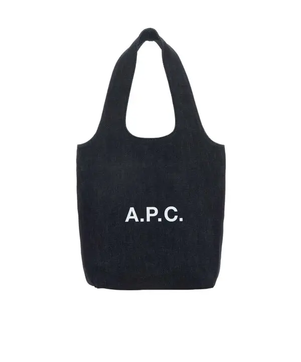 A.p.c. Ninon Logo Printed Denim Small Tote Bag - Black