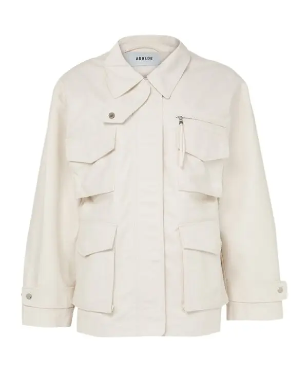 AGOLDE Long Sleeve Casual Jacket With Concealed Zipper And Flap Pockets - White