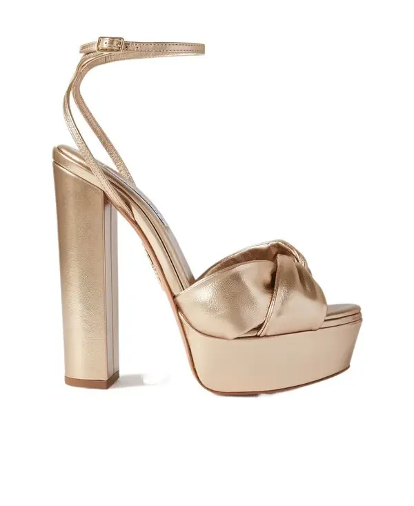 AQUAZZURA Olie Plateau 140 Knot-trimmed Metallic Waterproof Platform Sandals - Nude