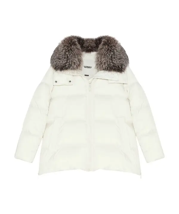 YVES SALOMON A-shaped Waterproof Down Jacket With Fur Details - White