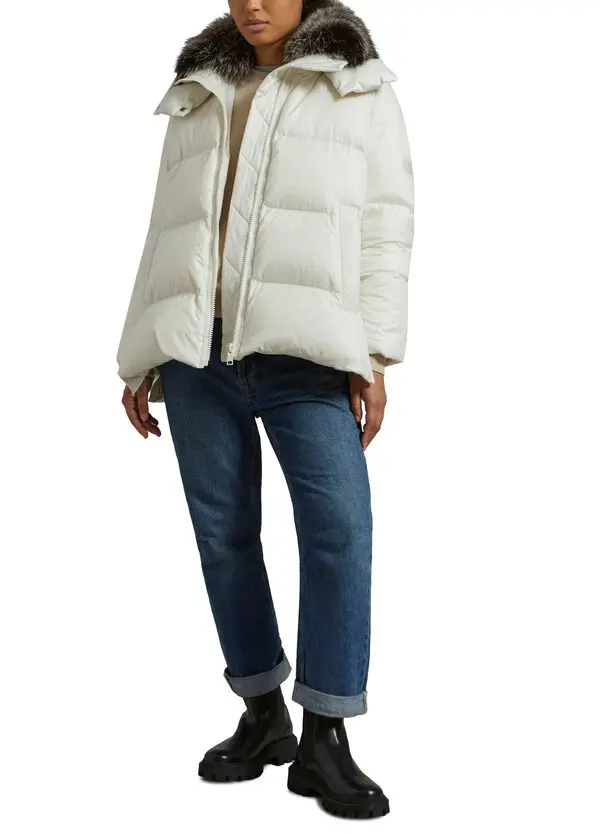 YVES SALOMON A-shaped Waterproof Down Jacket With Fur Details