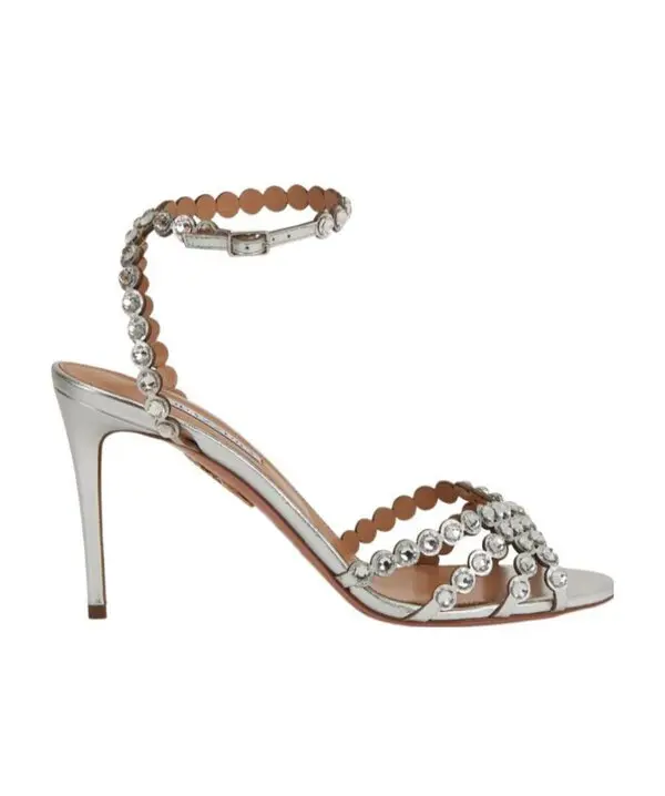 AQUAZZURA Tequila 85 Crystal Embellished Sandals - Gray