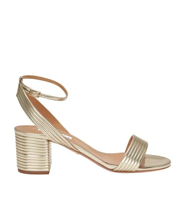 AQUAZZURA Sundance 50 Metallic Block Heel Sandals - Nude