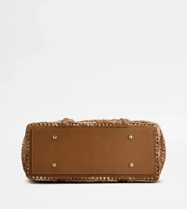 TOD'S T Timeless Shopping Bag In Leather And Raffia Medium