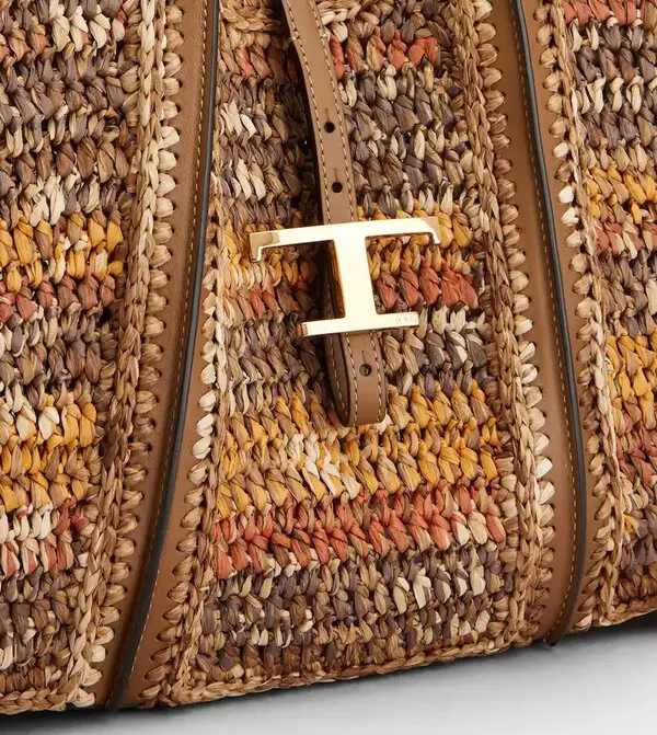 TOD'S T Timeless Shopping Bag In Leather And Raffia Medium