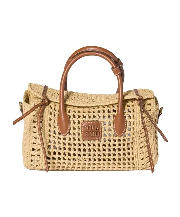 Miu Miu Raffia Handbag - Beige/cognac