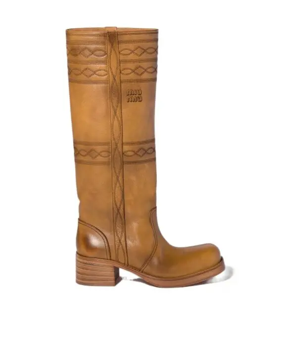 Miu Miu Round-toe Boots - Camel