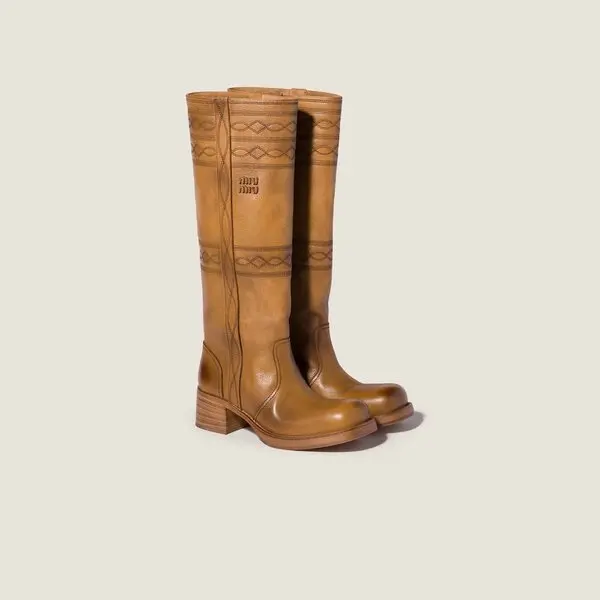 Miu Miu Knee-high Embossed Leather Boots