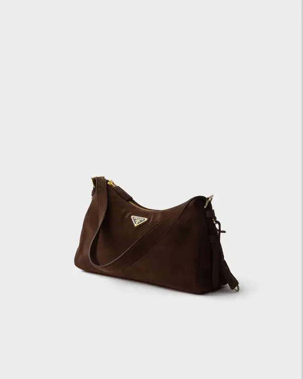 Prada Aimée Medium Suede Shoulder Bag - Dark Brown