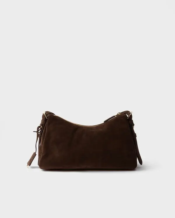 Prada Aimée Medium Suede Shoulder Bag - Dark Brown