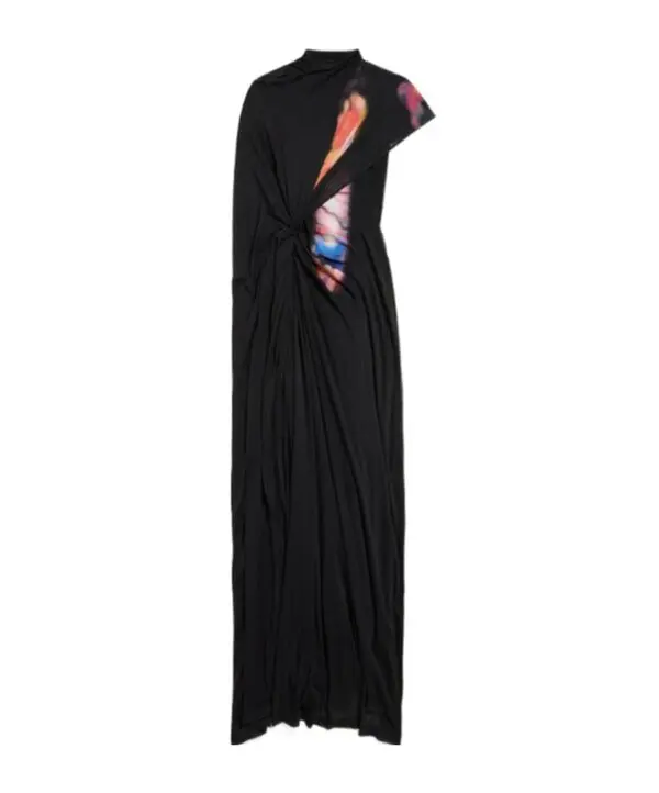 Balenciaga Stained Glass Drape Cape Dress - Black