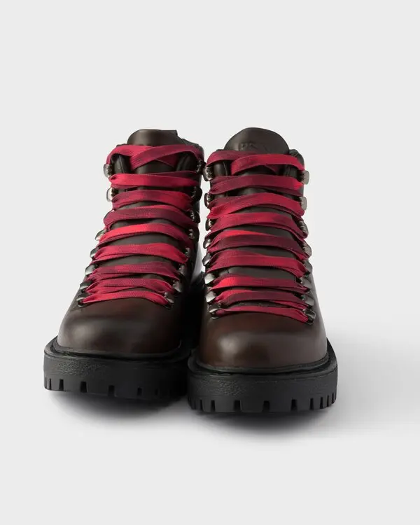 Prada Leather Lace-up Booties