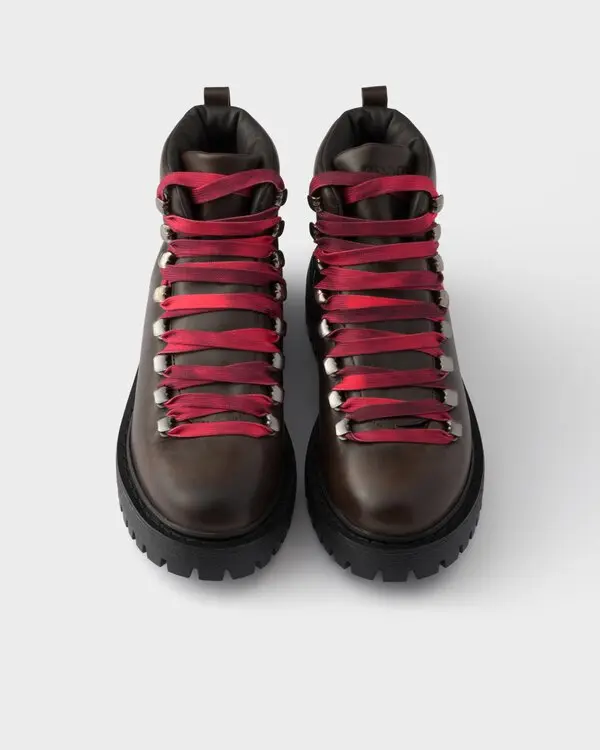 Prada Leather Lace-up Booties