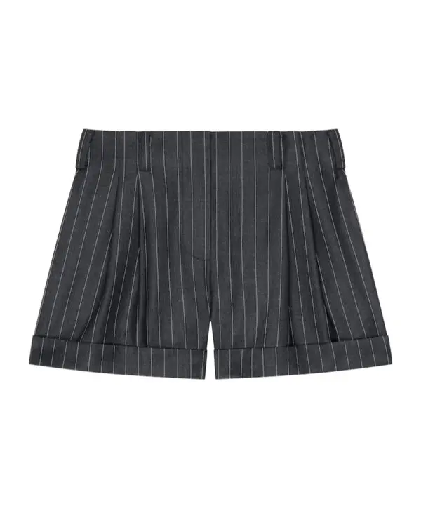 Givenchy Double Pleat Striped Wool Shorts - Gray Mixture