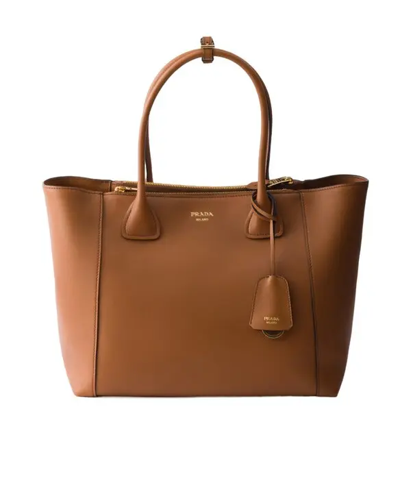 Prada Large Leather Tote Bag - Cognac