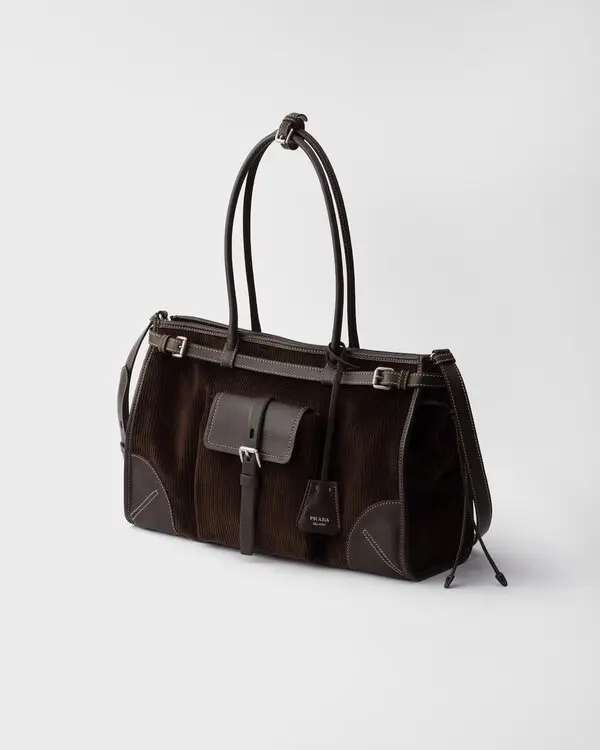 Prada Bonnie Large Corduroy And Leather Handbag