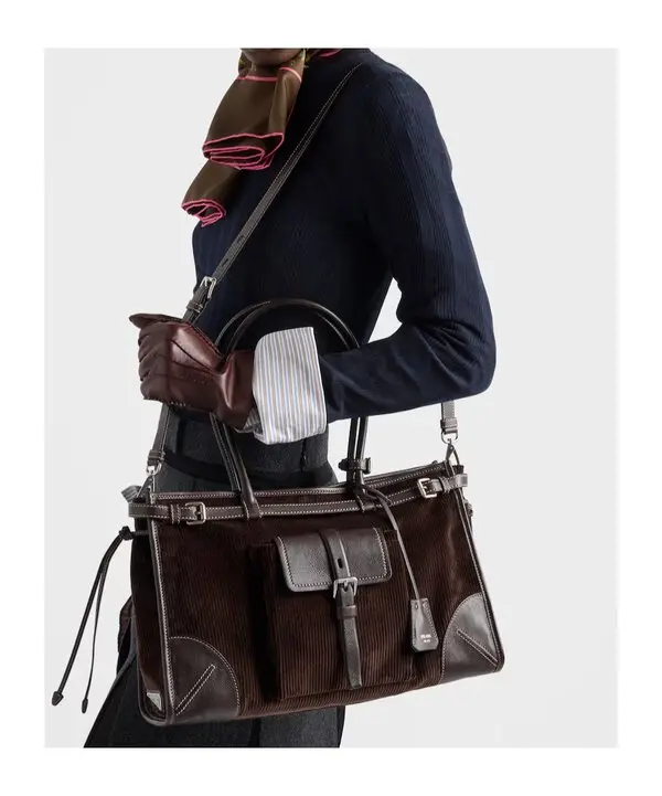 Prada Bonnie Large Corduroy And Leather Handbag