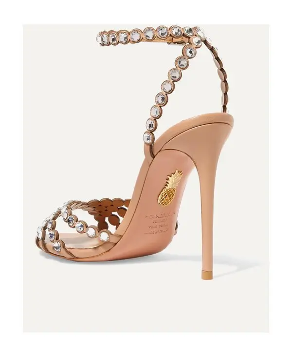 AQUAZZURA Tequila 105 Metallic Crystal Embellished Sandals