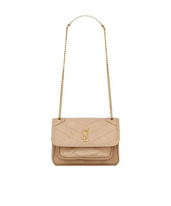 Saint Laurent Niki Mini In Vintage Leather - Light Beige