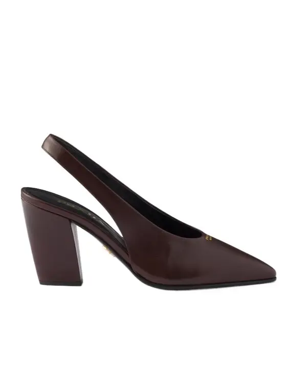 Prada Leather Slingback Pumps - Dark Brown