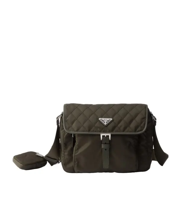 Prada Medium Quilted Re-nylon Shoulder Bag With Saffiano Leather Trim - Forest