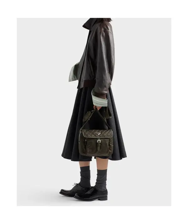 Prada Medium Quilted Re-nylon Shoulder Bag With Saffiano Leather Trim