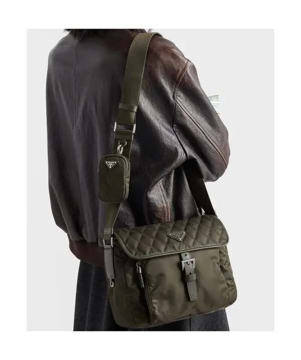 Prada Medium Quilted Re-nylon Shoulder Bag With Saffiano Leather Trim