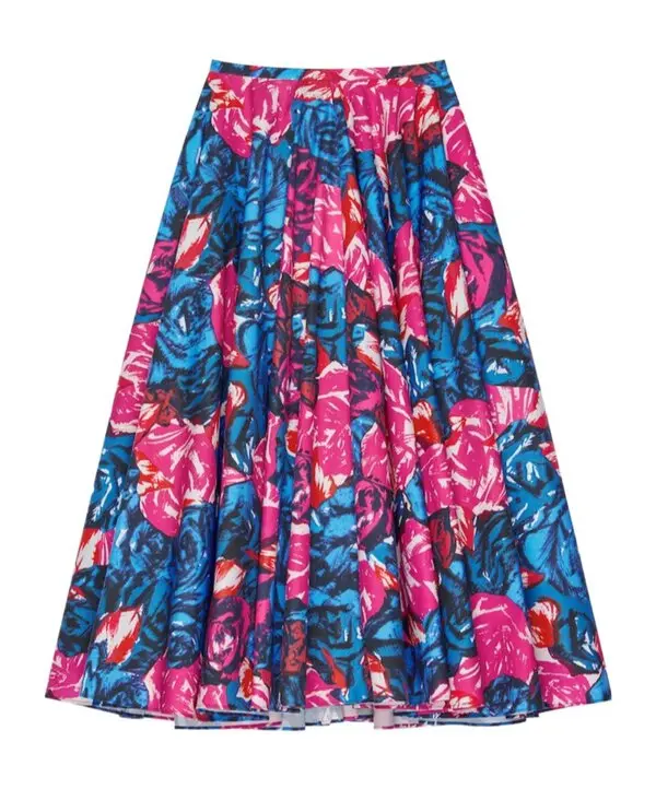 Givenchy Long Circular Skirt In Poplin With Floral Print - Royal Blue
