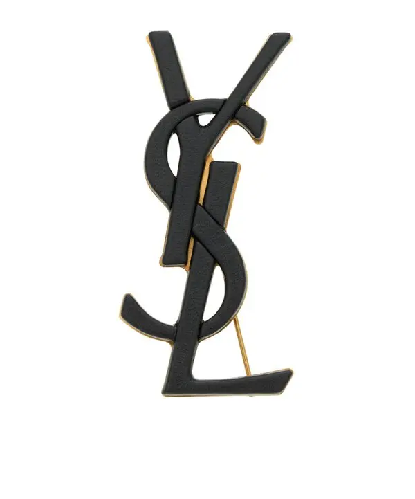 Saint Laurent Cassandre Brooch In Leather - Black/light Bronze