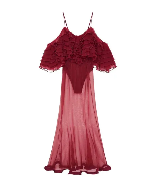 Givenchy Long Ruffled Dress In Ultra-fine Knit - Red