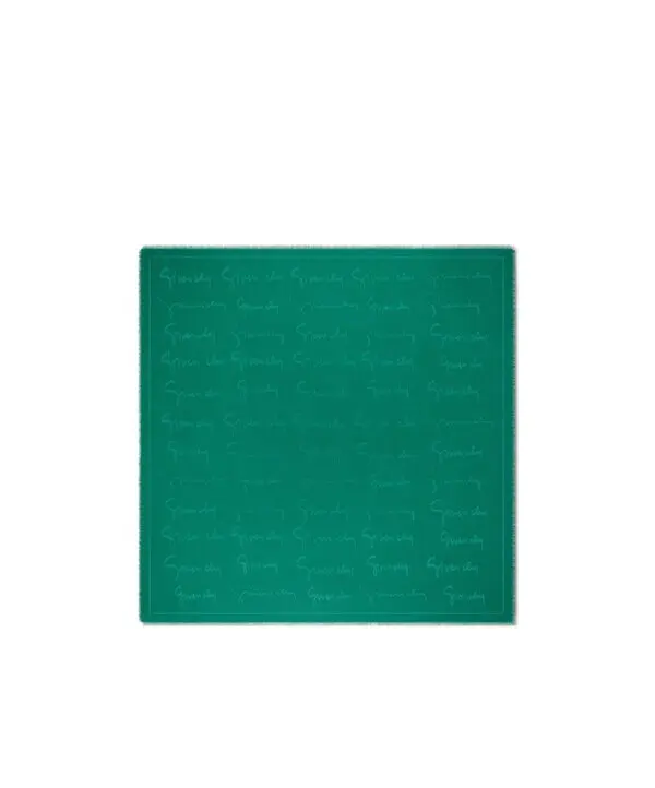 Givenchy Shawl In Silk And Wool With Signature - Emerald Green