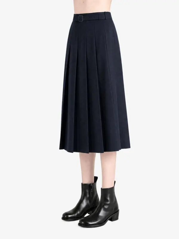 Auralee Hopsack Pleated Midi Skirt - Black