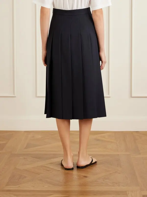 Auralee Hopsack Pleated Midi Skirt - Black