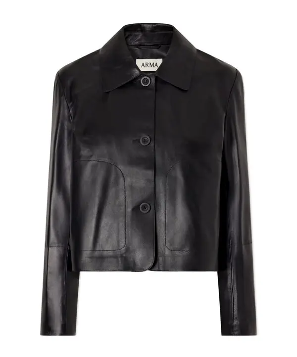 ARMA Cropped Leather Chore Jacket - Black