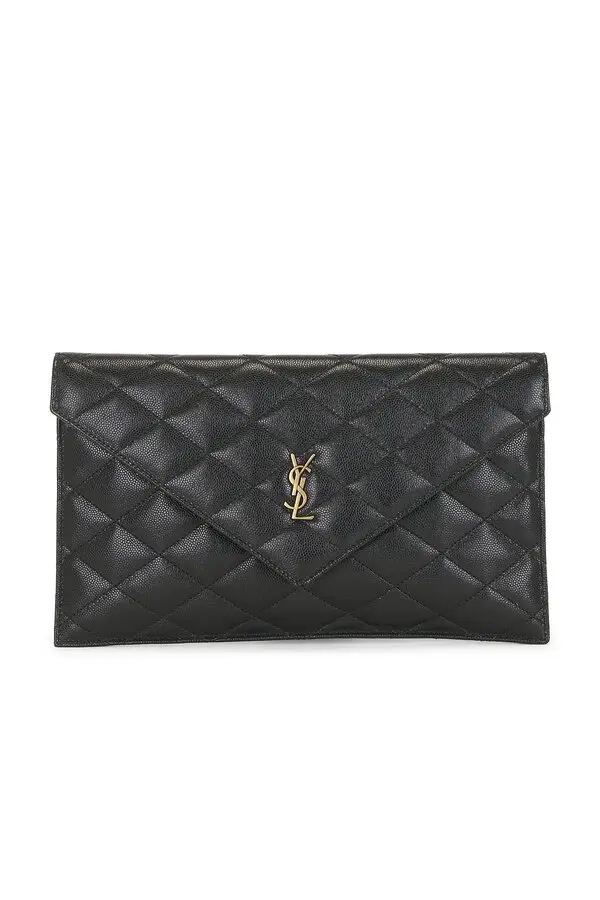 Saint Laurent Grain De Poudre Matelasse Pouch In Black - Nero