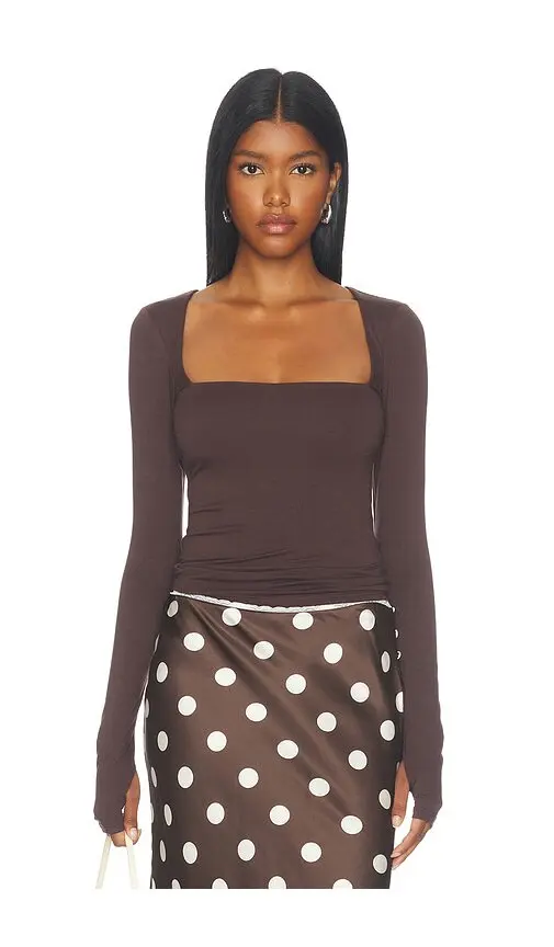 AFRM Ines Knit Crepe Top In Chocolate - Espresso