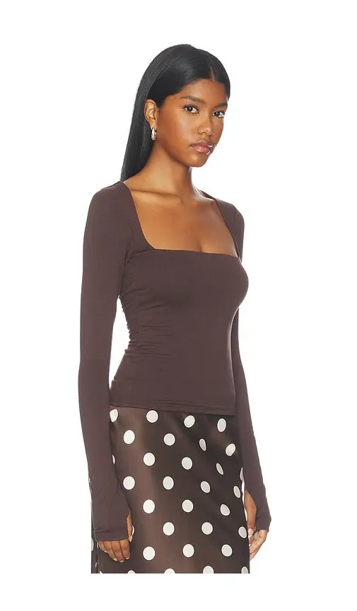 AFRM Ines Knit Crepe Top In Chocolate