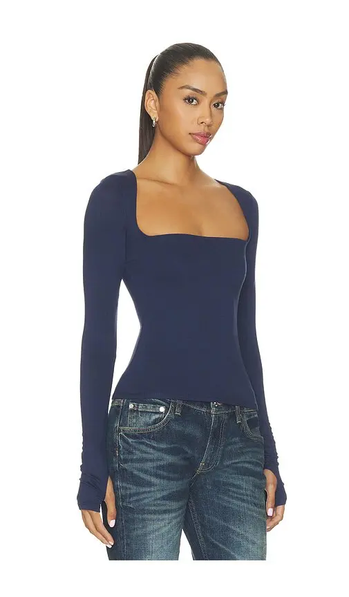 AFRM Ines Knit Crepe Top In Navy