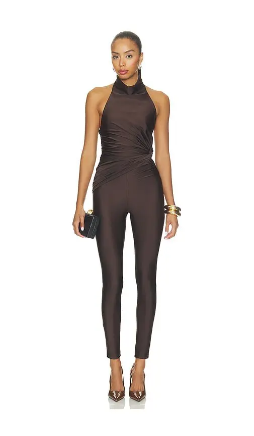 Andamane Tatiana Sleeveless Open Back Jumpsuit In Chocolate - Dark Brown