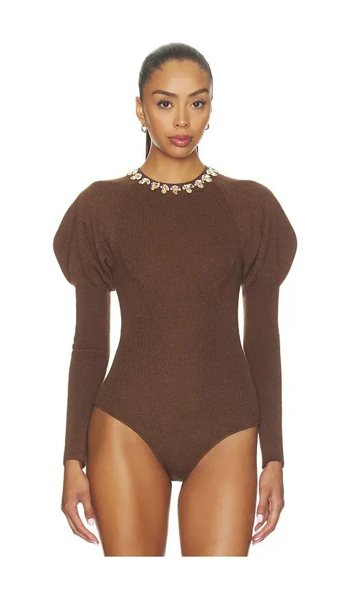 Ulla Johnson Imara Wool Bodysuit With Embellishments In Brown