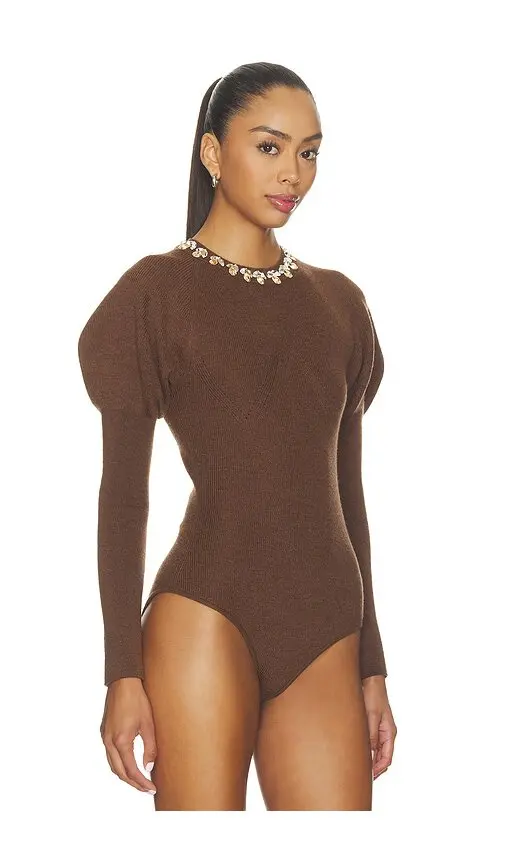 Ulla Johnson Imara Wool Bodysuit With Embellishments In Brown