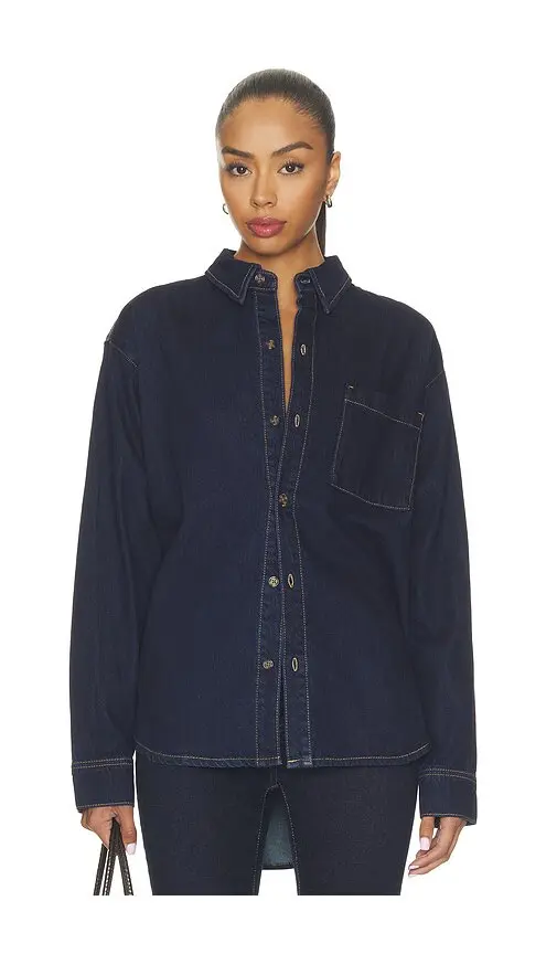 Good American The Denim Oversized Shirt In Denim-dark - Indigo1320